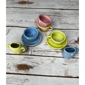 Unbranded | Toys | Miniature Tea Set Kids Pastel Polka Dot Ceramic 8pc ...